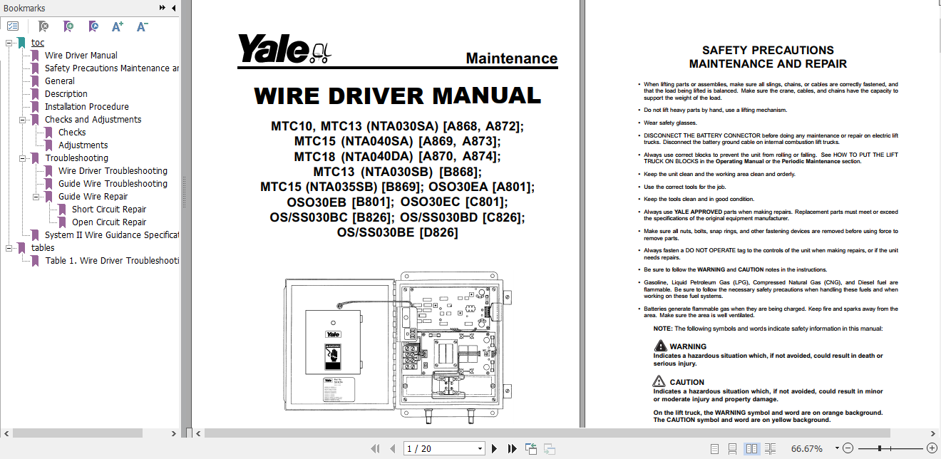 Yale Class 2 Electric Motor Narrow Aisle Trucks B869 (MTC13 80 - MTC15 SWB - MTC15 MWB MTC15 LWB ...