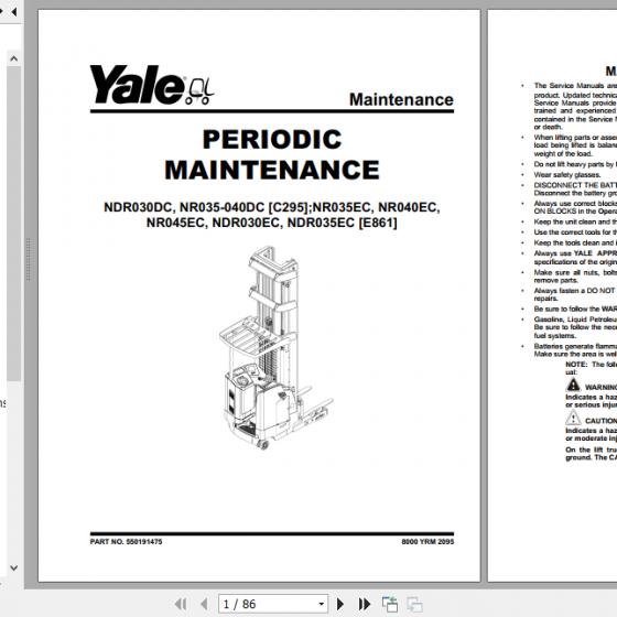 Yale Class 2 Electric Motor Narrow Aisle Trucks C801 (OS030EC) Service Manual