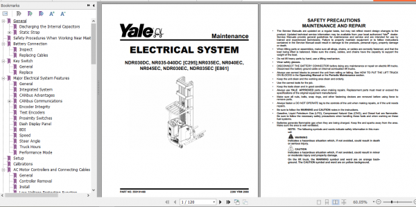Yale Class 2 Electric Motor Narrow Aisle Trucks C295 (NDR030DC NR035DC NR040DC) Service Manual