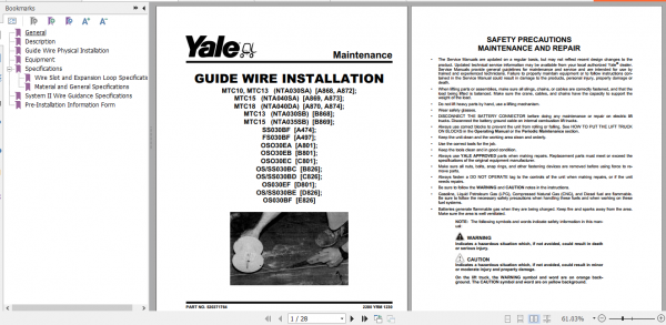 Yale Class 2 Electric Motor Narrow Aisle Trucks C801 (OS030EC) Service Manual