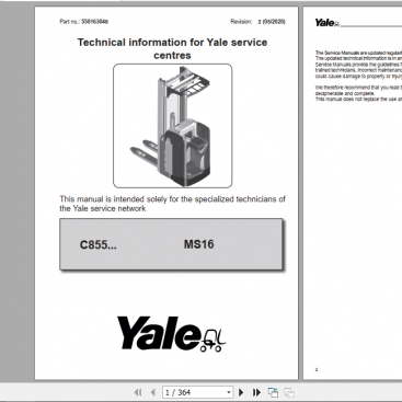 Yale Class 2 Electric Motor Narrow Aisle Trucks C861 (NR045EA NDR035EA) Service Manual