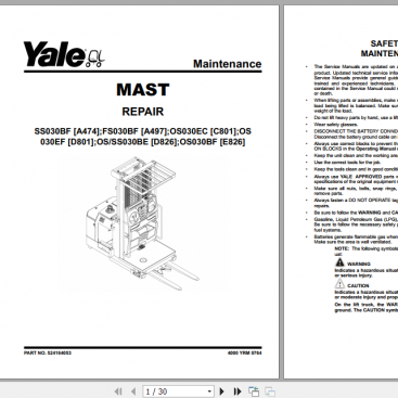 Yale Class 2 Electric Motor Narrow Aisle Trucks C862 (MO10E AC) Service Manual
