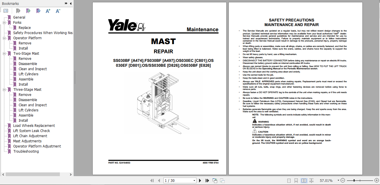 Yale Class 2 Electric Motor Narrow Aisle Trucks D826 (OSSS030BE ...