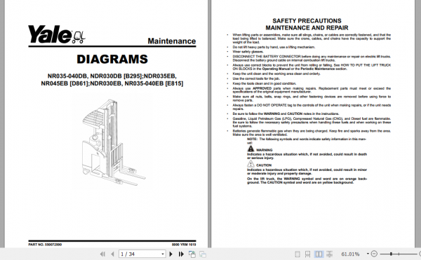 Yale Class 2 Electric Motor Narrow Aisle Trucks D861 (NDR035EB NR045EB) Service Manual