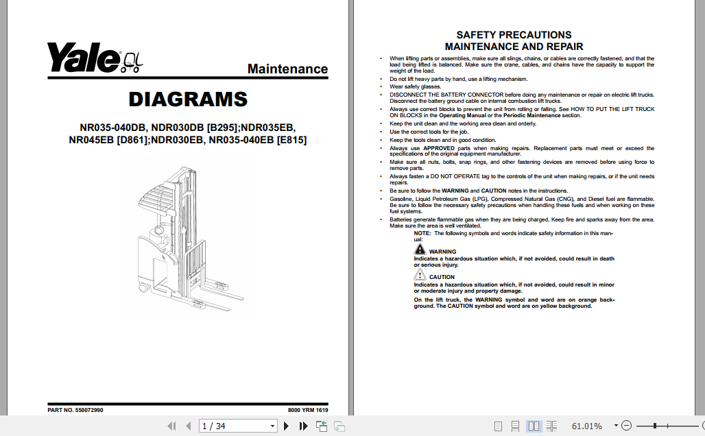 Yale Class 2 Electric Motor Narrow Aisle Trucks D861 (NDR035EB NR045EB) Service Manual - Auto ...