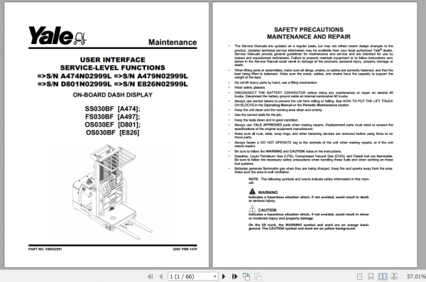 Yale Class 2 Electric Motor Narrow Aisle Trucks E826 (OS030BF) Service Manual