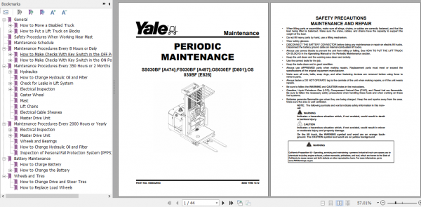 Yale Class 2 Electric Motor Narrow Aisle Trucks E826 (OS030BF) Service Manual