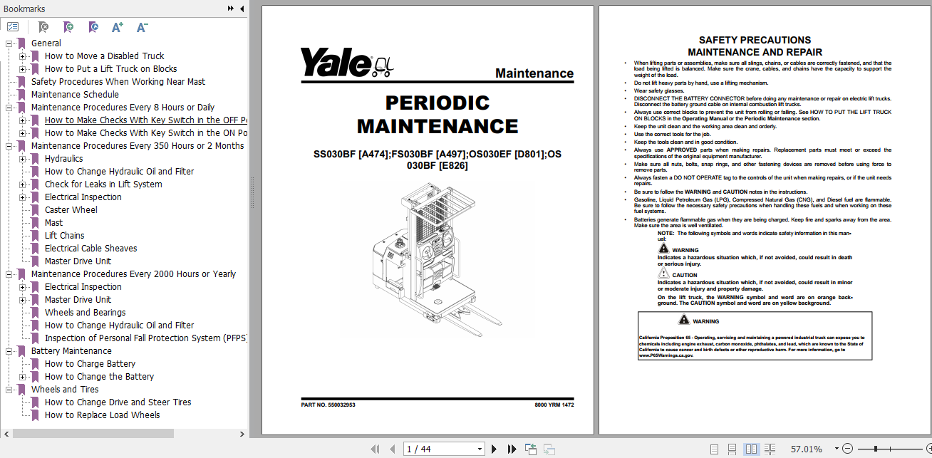 Yale Class 2 Electric Motor Narrow Aisle Trucks E826 (OS030BF) Service ...