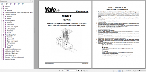 Yale Class 2 Electric Motor Narrow Aisle Trucks E826 (OS030BF) Service Manual