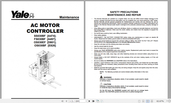 Yale Class 2 Electric Motor Narrow Aisle Trucks E826 (OS030BF) Service Manual