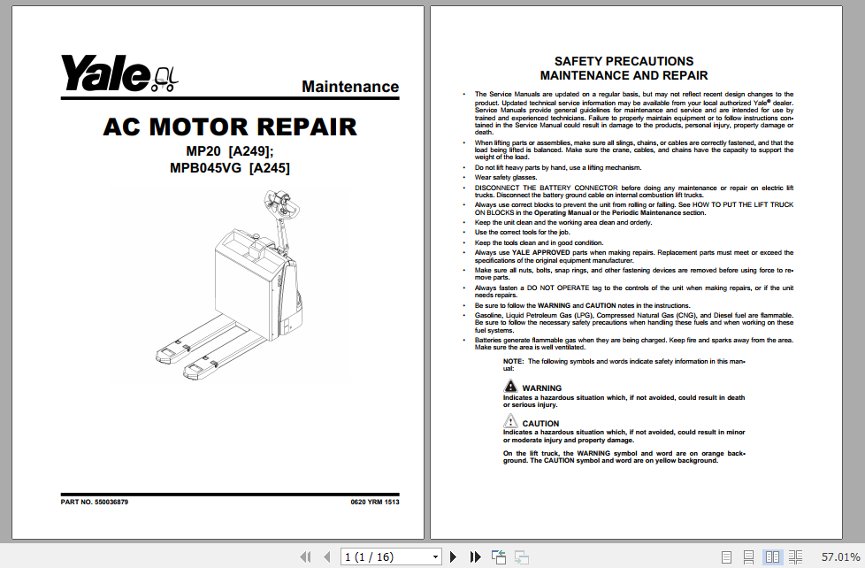 Yale Class 3 Electric Motor Hand Trucks A245 (MPB045VG) Service Manual