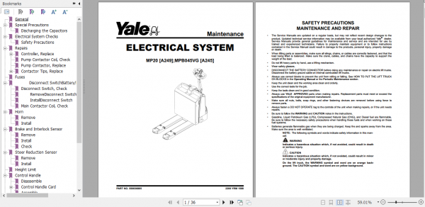 Yale Class 3 Electric Motor Hand Trucks A249 (MP20) Service Manual