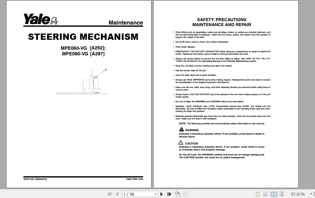 Yale Class 3 Electric Motor Hand Trucks A292 (MPE060VG) Service Manual