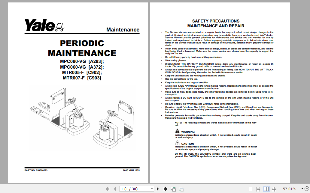 Yale Class 3 Electric Motor Hand Trucks A372 (MPC060VG MPC080VG) Service Manual