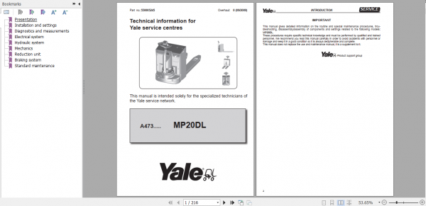 Yale Class 3 Electric Motor Hand Trucks A473 (MP20DL) Service Manual