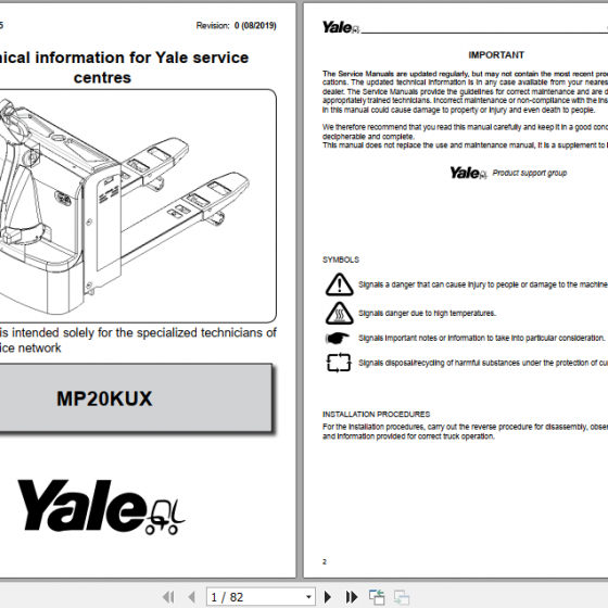 Yale Class 3 Electric Motor Hand Trucks A7R1 (MP20XUX) Operating Service Manual