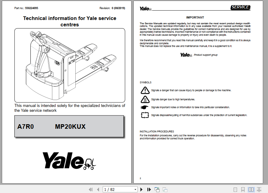 Yale Class 3 Electric Motor Hand Trucks A7R0 (MP20KUX) Service Manual