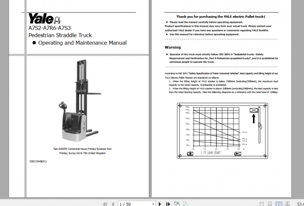 Yale Class 3 Electric Motor Hand Trucks A7R6 (MSL15WUX) Operating and Maintenance Manual