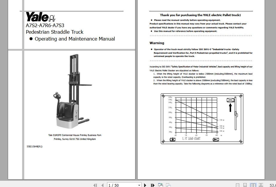 Yale Class 3 Electric Motor Hand Trucks A7R6 (MSL15WUX) Operating and Maintenance Manual