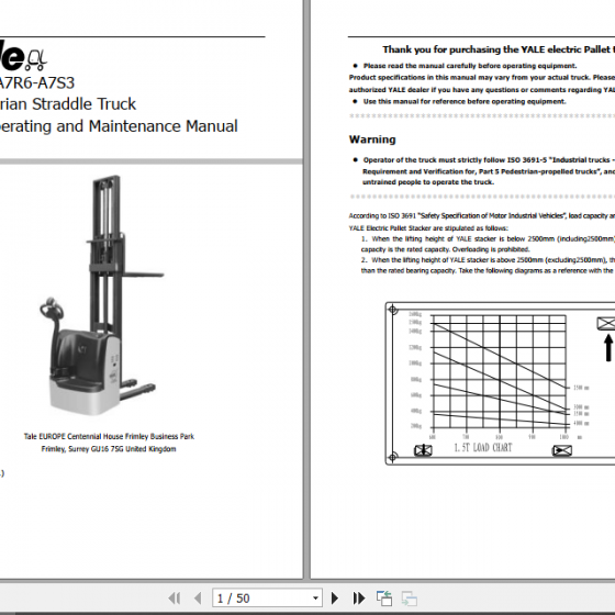 Yale Class 3 Electric Motor Hand Trucks A7S3 (MS15UX) Operating Service Manual