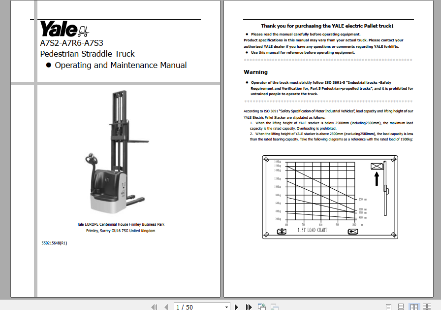 Yale Class 3 Electric Motor Hand Trucks A7S3 (MS15UX) Operating Service Manual