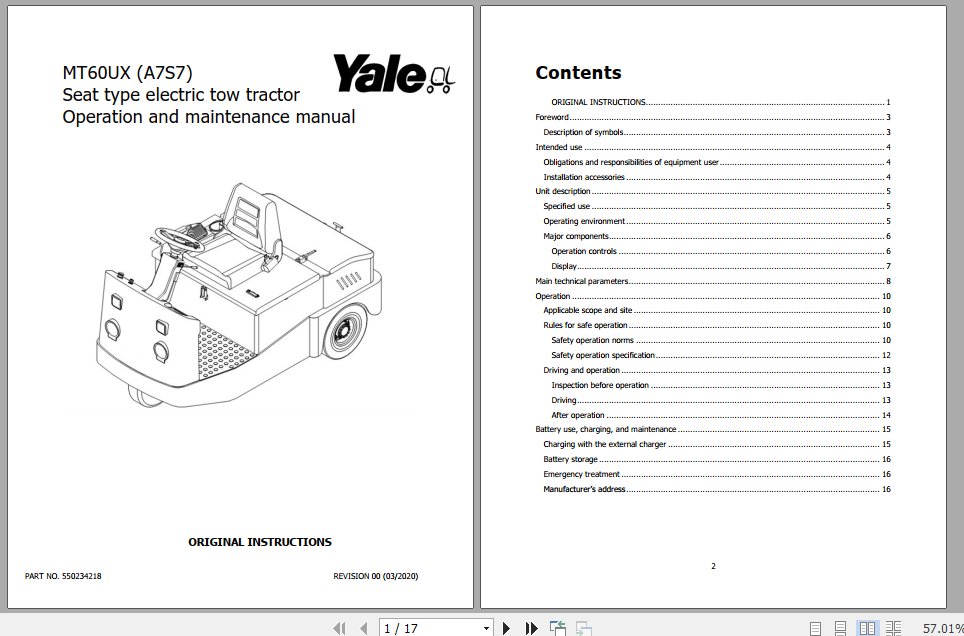 Yale Class 3 Electric Motor Hand Trucks A7S7 (MT60UX) Operating Service Manual