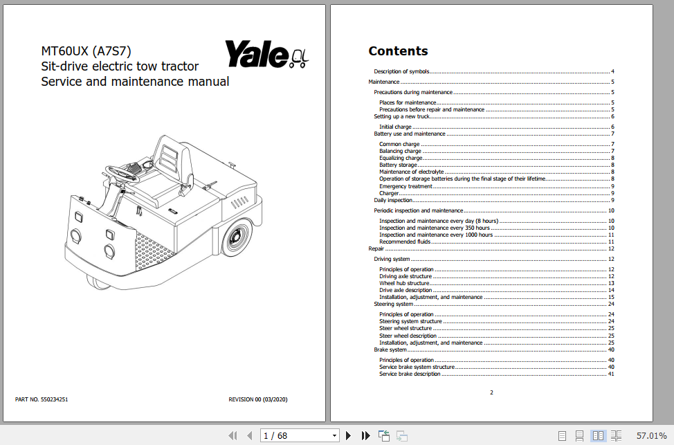 Yale Class 3 Electric Motor Hand Trucks A7S7 (MT60UX) Operating Service Manual
