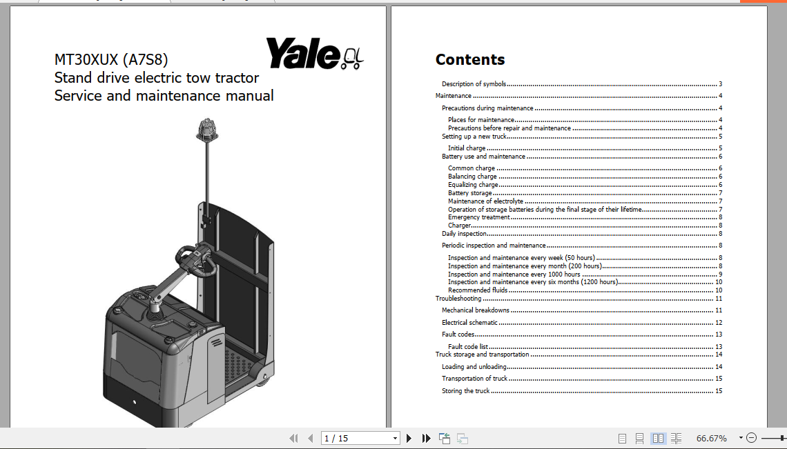 Yale Class 3 Electric Motor Hand Trucks A7S8 (MT30XUX) Operating Service Manual
