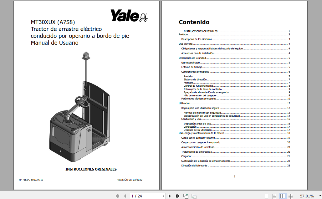 Yale Class 3 Electric Motor Hand Trucks A7S8 Operating Manual_ES