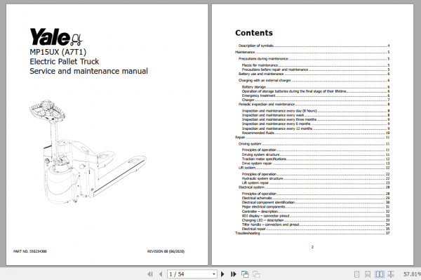 Yale Class 3 Electric Motor Hand Trucks A7T1 (MP15UX) Operating Service Manual