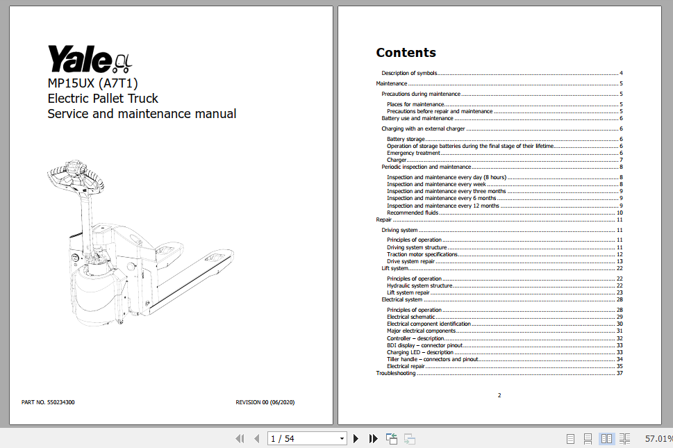 Yale Class 3 Electric Motor Hand Trucks A7T1 (MP15UX) Operating Service Manual