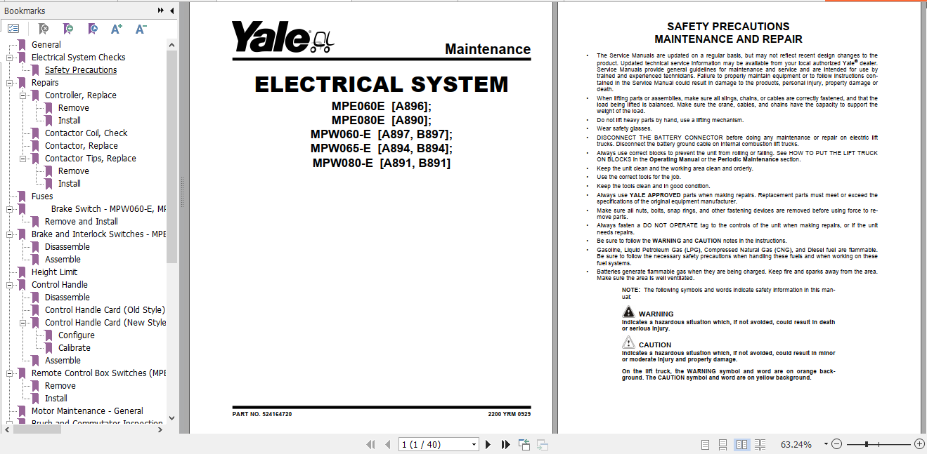 Yale Class 3 Electric Motor Hand Trucks A890 (MPE080E) Service Manual