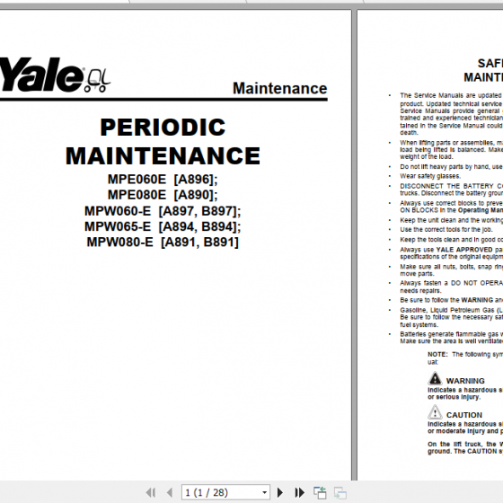 Yale Class 3 Electric Motor Hand Trucks A890 (MPE080E) Service Manual