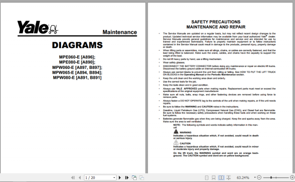 Yale Class 3 Electric Motor Hand Trucks A891 (MPW080E) Service Manual