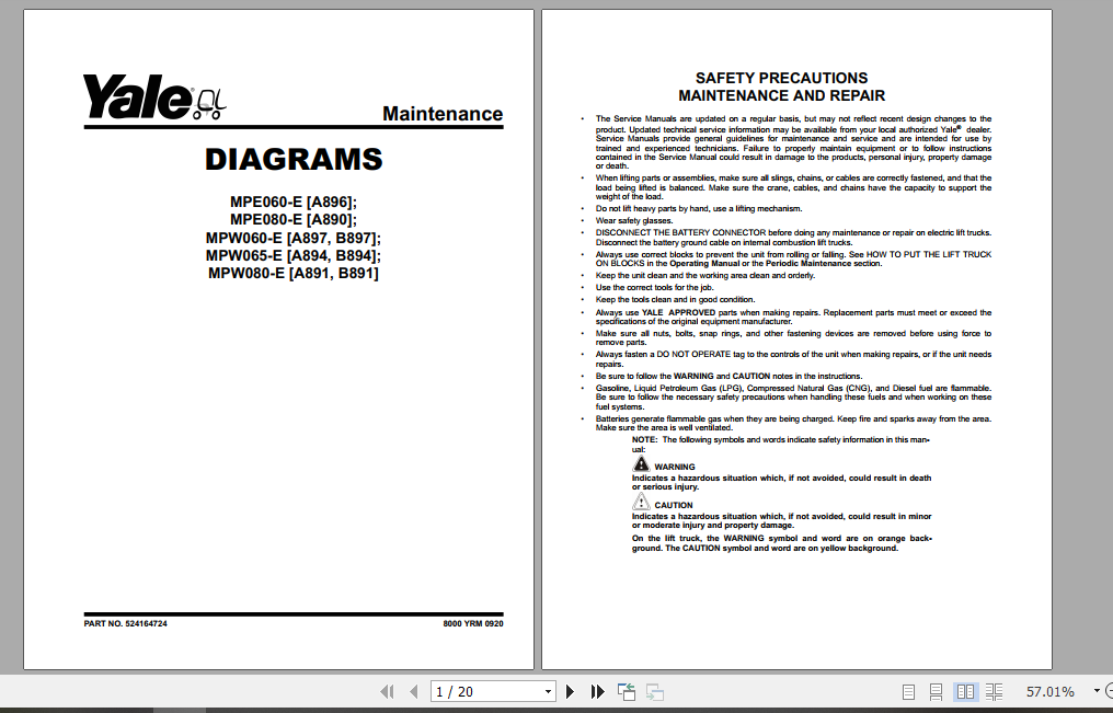 Yale Class 3 Electric Motor Hand Trucks A897 (MPW060E) Service Manual