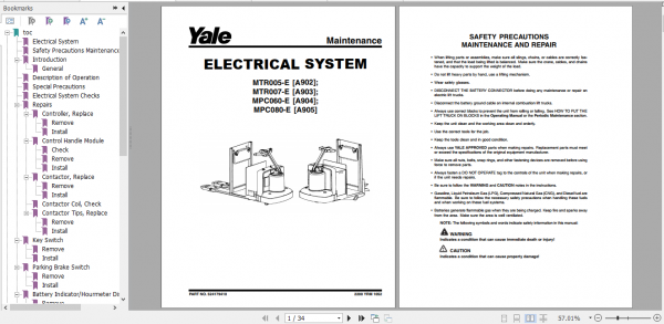 Yale Class 3 Electric Motor Hand Trucks A902 (MTR005-E) Service Manual