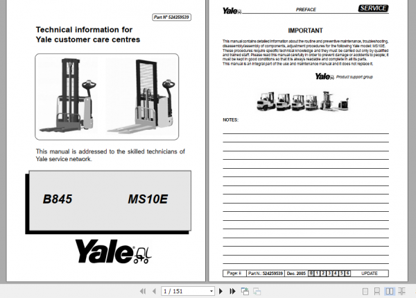 Yale Class 3 Electric Motor Hand Trucks B845 (MS10E - MS24HBE) Service ...