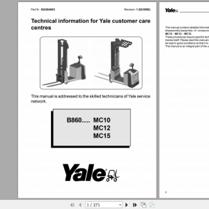 Yale Class 3 Electric Motor Hand Trucks B890 (MPE080-F) Service Manual