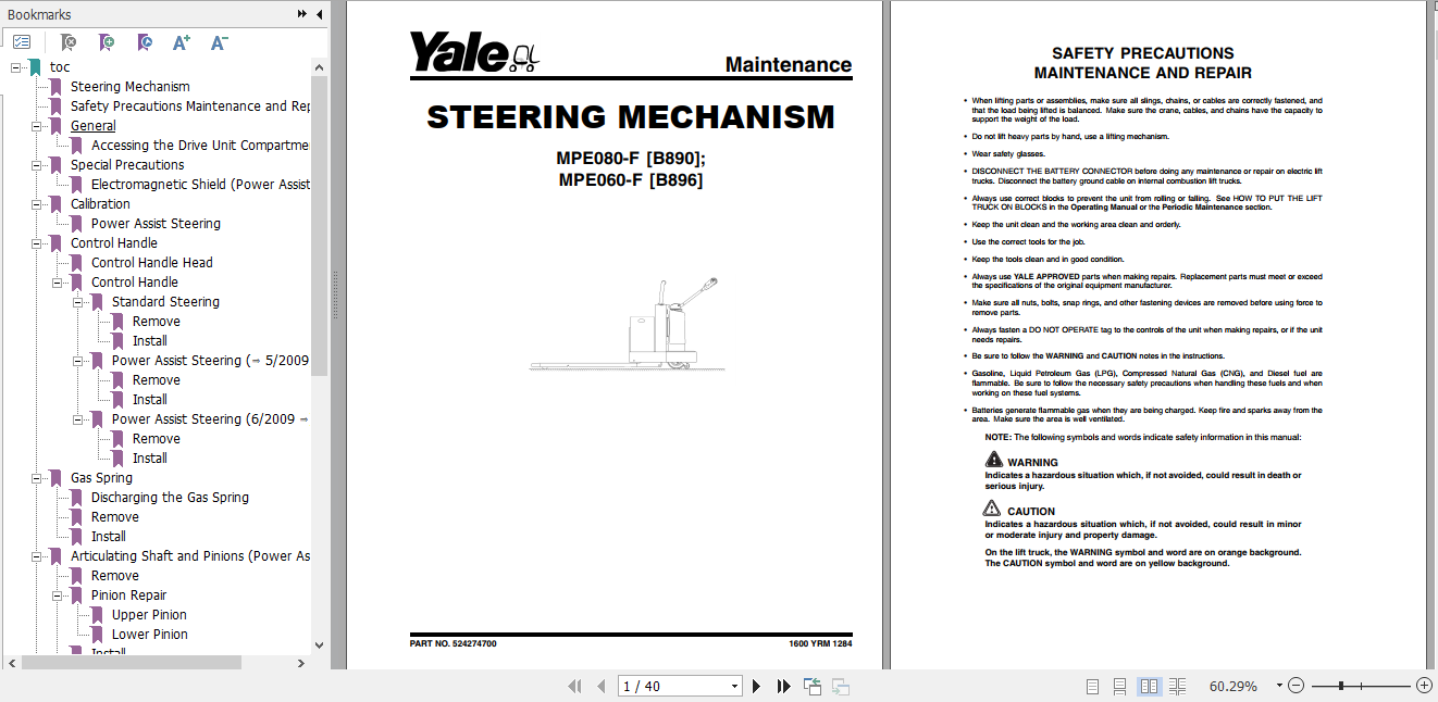 Yale Class 3 Electric Motor Hand Trucks B890 (MPE080-F) Service Manual