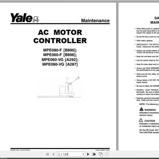 Yale Class 3 Electric Motor Hand Trucks B891 (MPW080) Service Manual - Auto Repair Software-Auto ...
