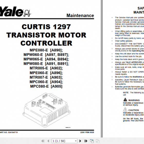 Yale Class 3 Electric Motor Hand Trucks B891 (MPW080) Service Manual