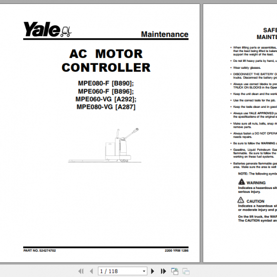 Yale Class 3 Electric Motor Hand Trucks B897 (MPW060E) Service Manual