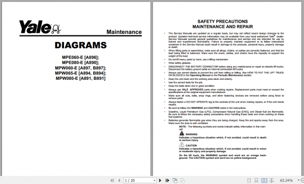 Yale Class 3 Electric Motor Hand Trucks B897 (MPW060E) Service Manual