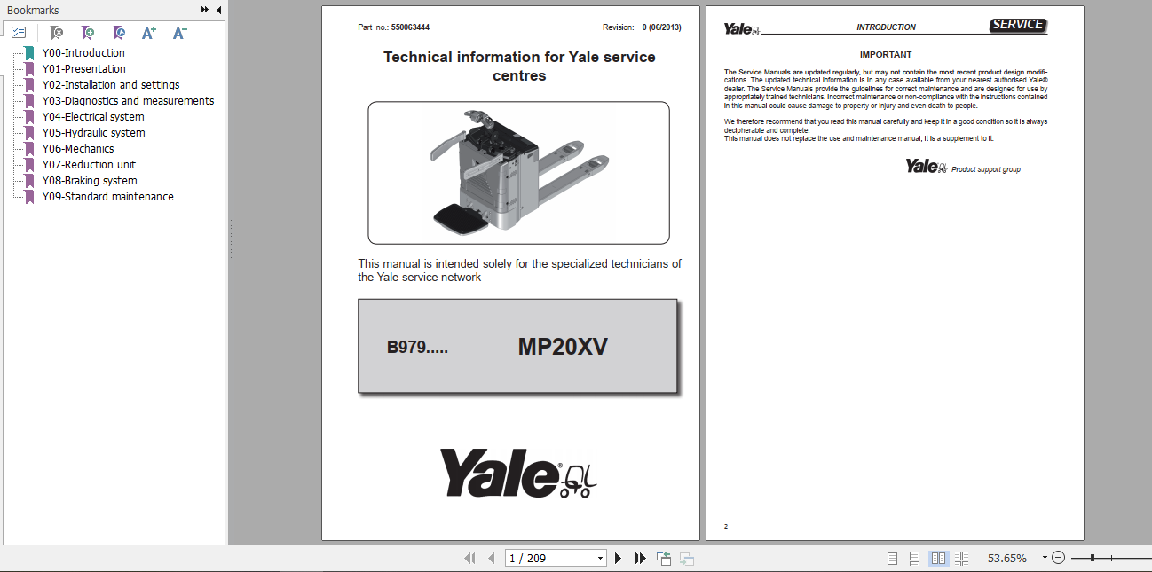 Yale Class 3 Electric Motor Hand Trucks B979 (MP20XV) Service Manual