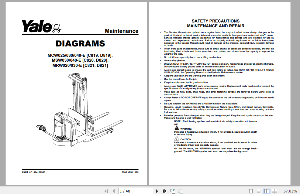 Yale Class 3 Electric Motor Hand Trucks C821 (MRW020-030E) Service Manual
