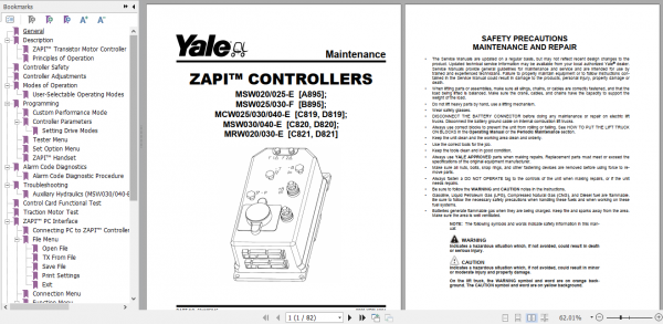 Yale Class 3 Electric Motor Hand Trucks C821 (MRW020-030E) Service Manual