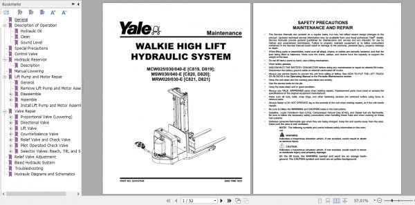Yale Class 3 Electric Motor Hand Trucks C821 (MRW020-030E) Service Manual