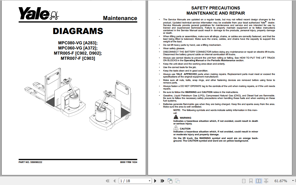 Yale Class 3 Electric Motor Hand Trucks C902 (MTR005-F MTR007-F) Service Manual