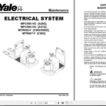 Yale Class 3 Electric Motor Hand Trucks C903 (MTR005-F MTR007-F) Service Manual