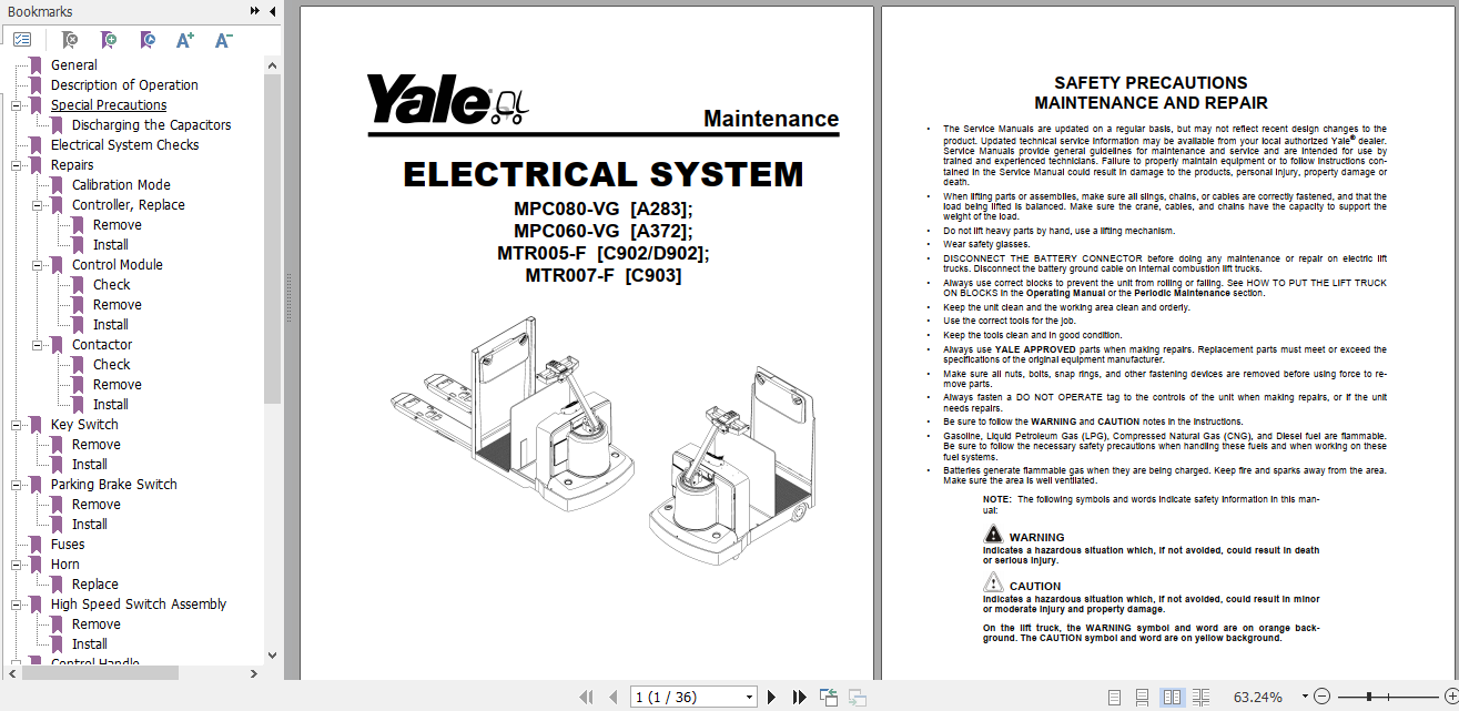 Yale Class 3 Electric Motor Hand Trucks C903 (MTR005-F MTR007-F) Service Manual